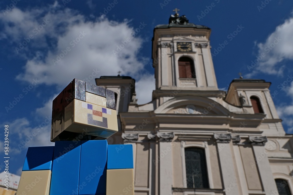 LEGO Minecraft Steve sunbathing in front of catholic Church Of The ...