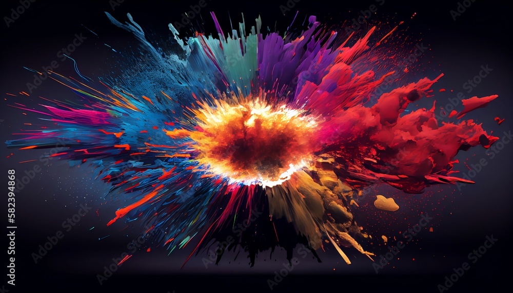 ภาพประกอบสต็อก Generative AI, Illustration, Rainbow Explosion: Capture ...