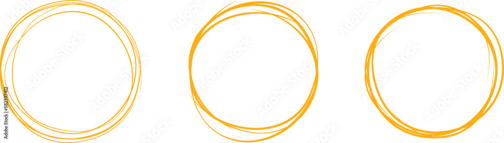 Orange circle line hand drawn set. Highlight hand drawing circle ...