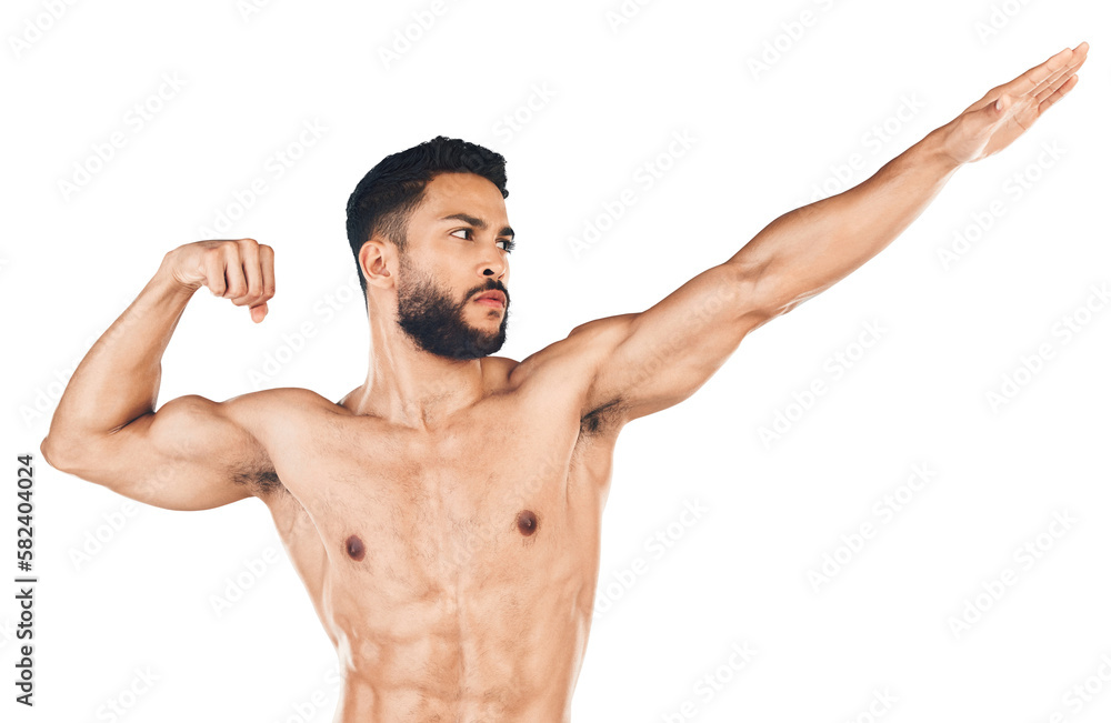 Fitness, flexing and strong man ready to fight for muscular strength ...