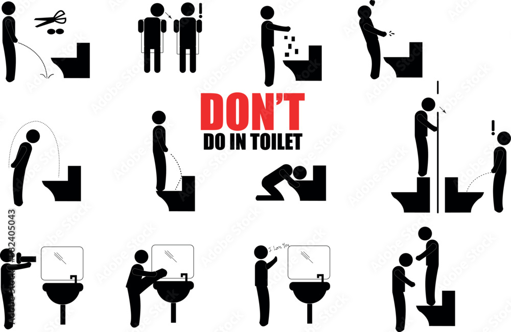 Funny Public don't do in Toilet Concept Icon Symbol Sign Pictogram ...