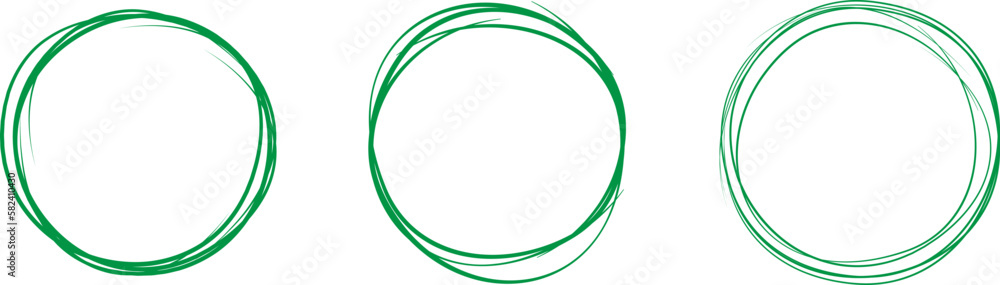 Green circle line hand drawn set. Highlight hand drawing circle ...