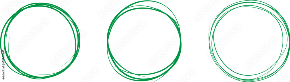 Green circle line hand drawn set. Highlight hand drawing circle ...