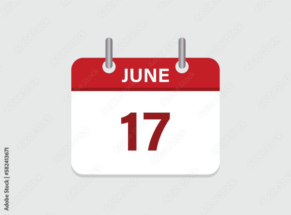17th June calendar icon. June 17 calendar Date month icon vector ...