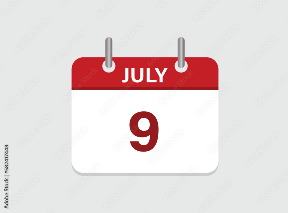 9th July calendar icon. Calendar template for the days of July. Stock ...