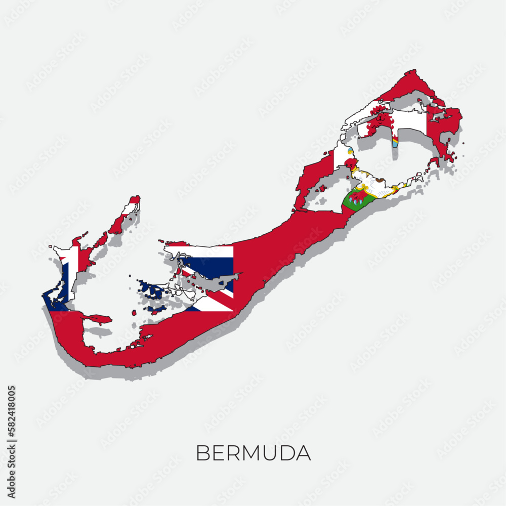 Bermuda map and flag. Detailed silhouette vector illustration Stock ...
