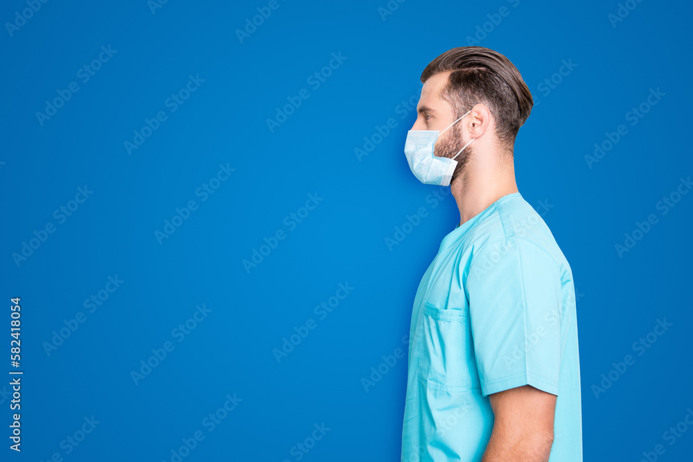 Profile side view portrait with copy space, empty place of calm stylish ...