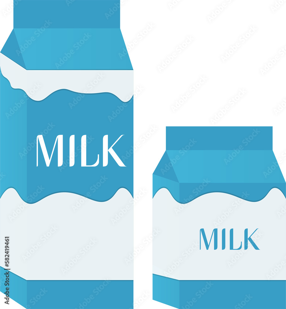 Paper bag with milk, package small size and large isolated on white ...
