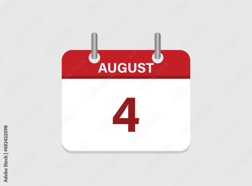 4th August calendar icon. Calendar template for the days of August. Red ...