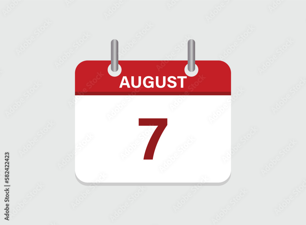 7th August calendar icon. Calendar template for the days of August. Red ...