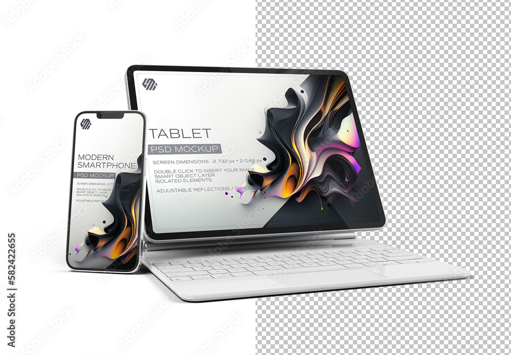 Mobile Phone and Laptop Mockup Isolated on White Stock Template | Adobe ...