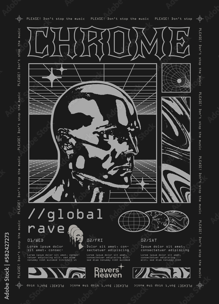 Vintage dance party or electronic music rave poster or flyer or t-shirt ...