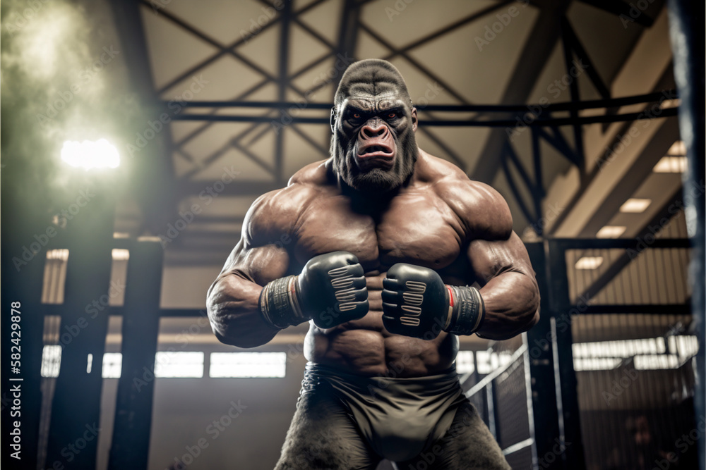 Portrait of angry gorilla MMA fighter, powerful and muscular ...