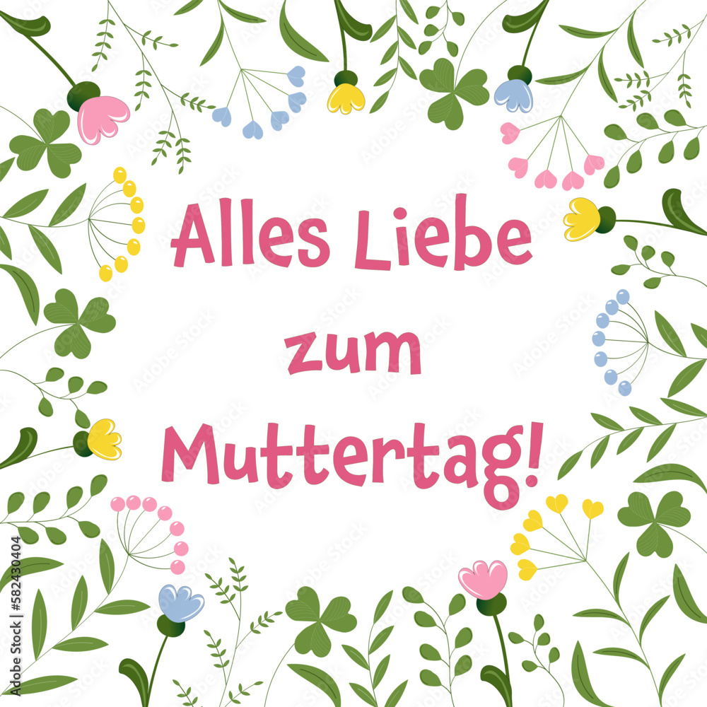 Alles Liebe zum Muttertag. Text in deutscher Sprache. Vektor Grußkarte ...