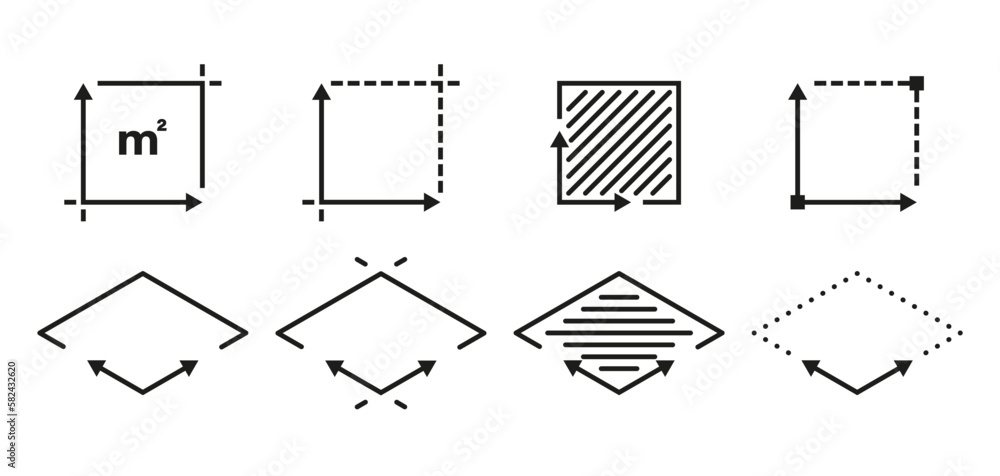 Square meter icons set isolated on white background. Measuring land area symbol. Vector ...