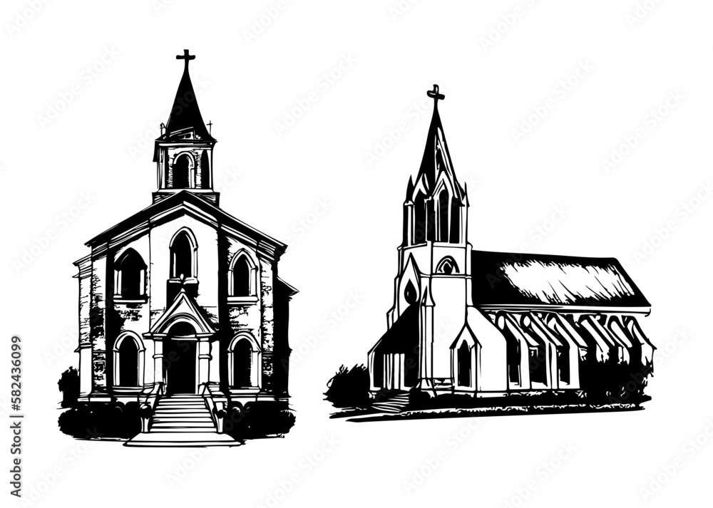 Transparent Church, Church Illustration Drawing Stock Vector | Adobe Stock