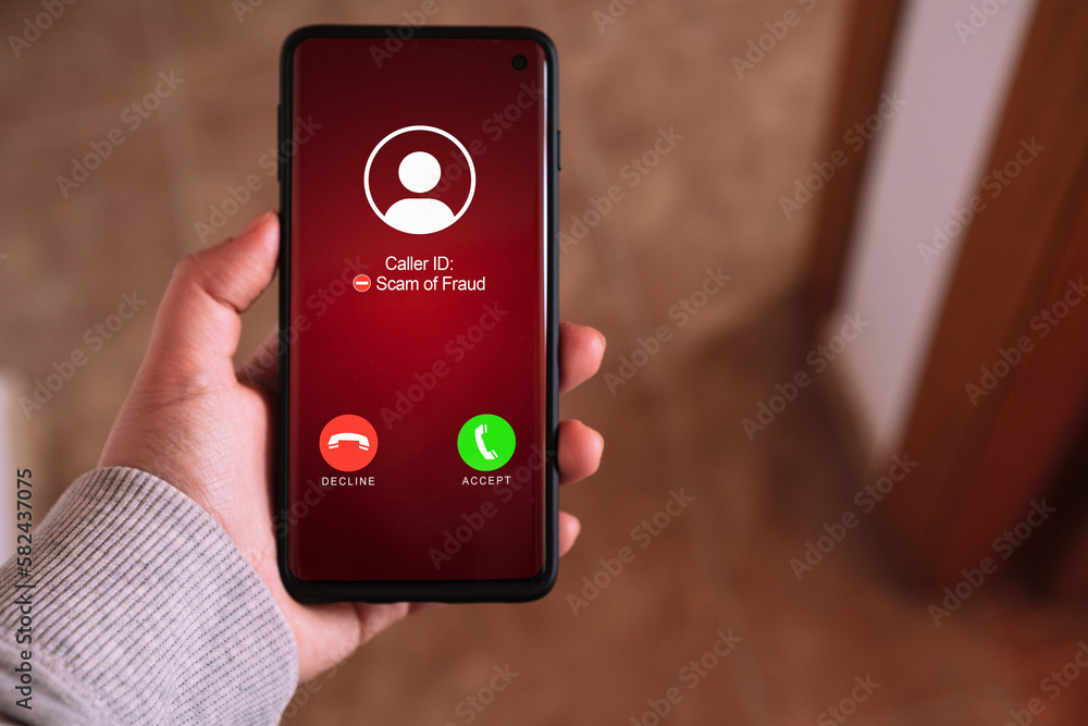 Smartphone incoming unwanted call. Spam, scam, phishing and fraud ...