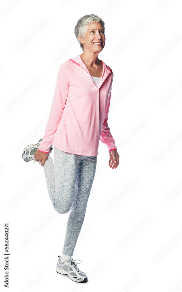 Fitness, flexibility and stretching with a woman in retirement ready ...