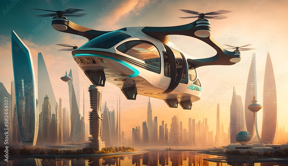 Flying air taxi Future of urban air mobility, helicopter, UAM urban air ...