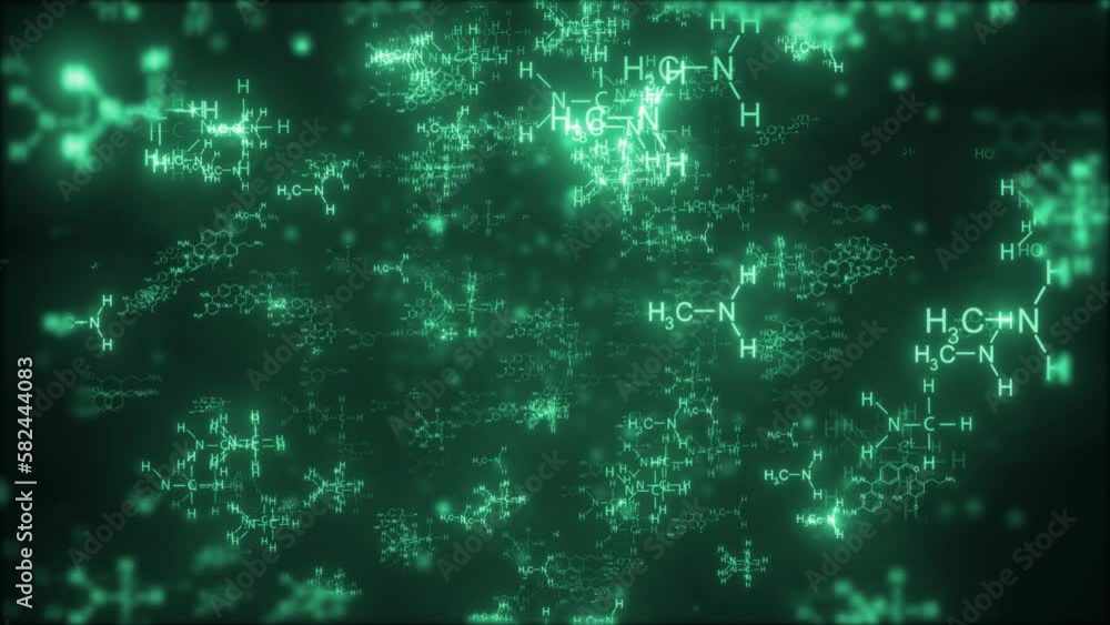 Chemistry Structure Flying On Green Background. Chemical Formula ...