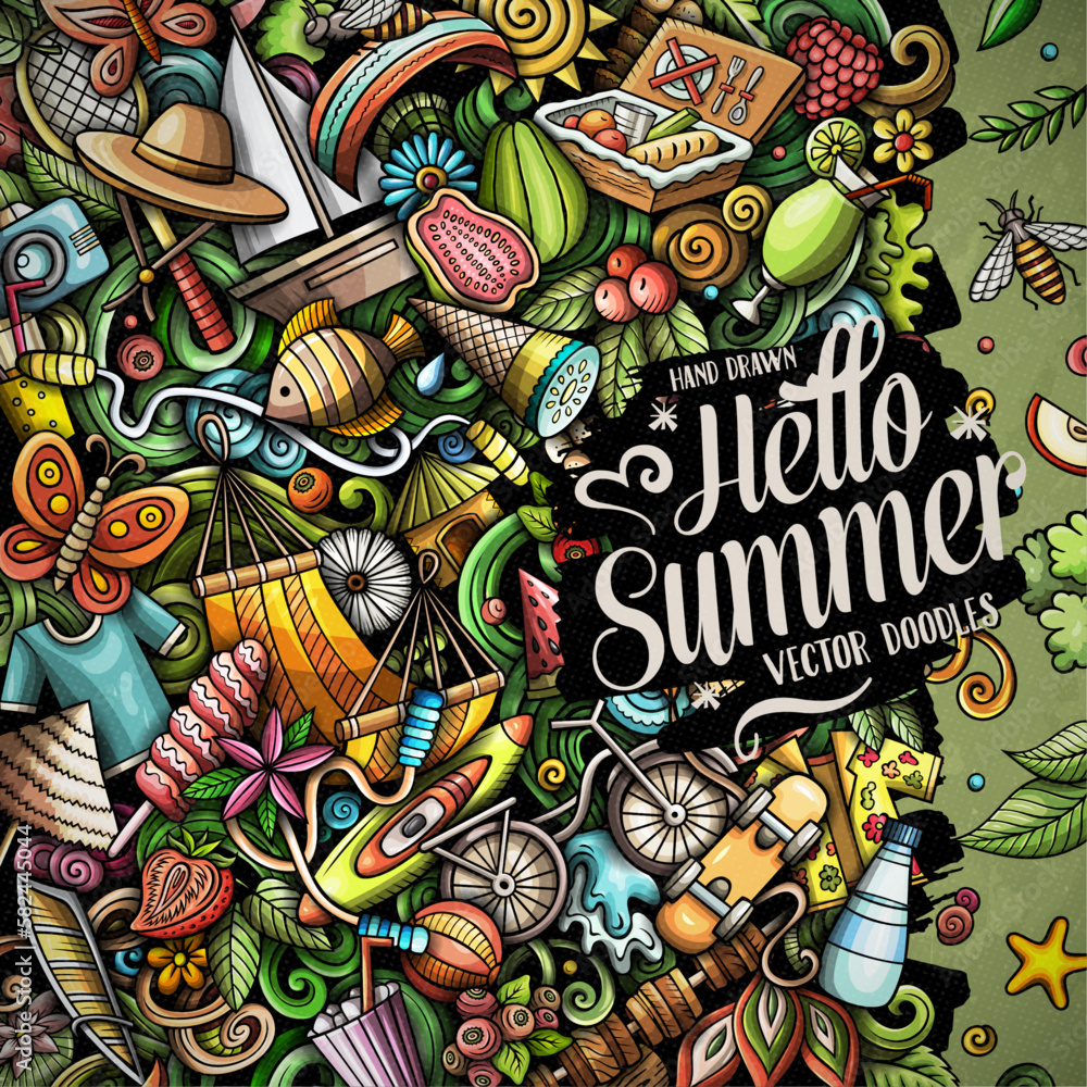 Summer cartoon vector doodles frame. Summertime border design. Season ...