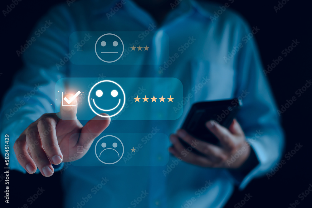 Customer service and Satisfaction ,business man giving Feedback ...