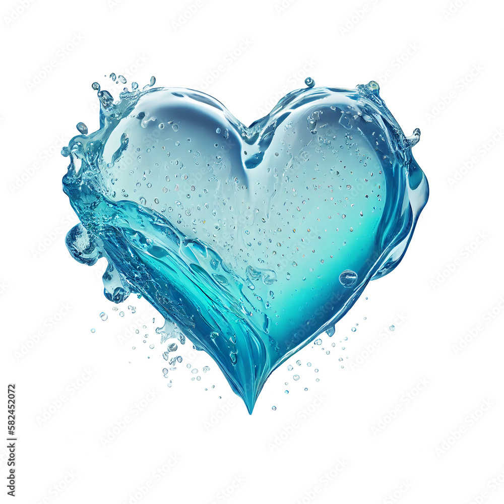 heart love of water splashes, concept of need for drinking water ...