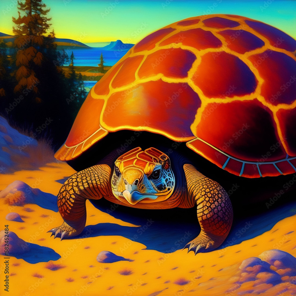 Russian tortoise on the rocks, created with Generative AI technology ...