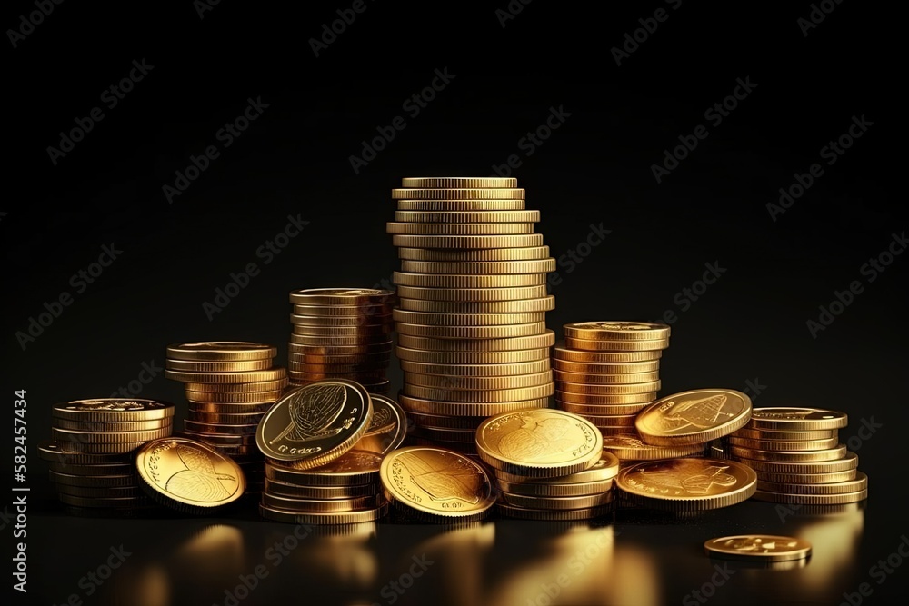 Set of realistic golden coins pile. Different Stacks of gold money ...