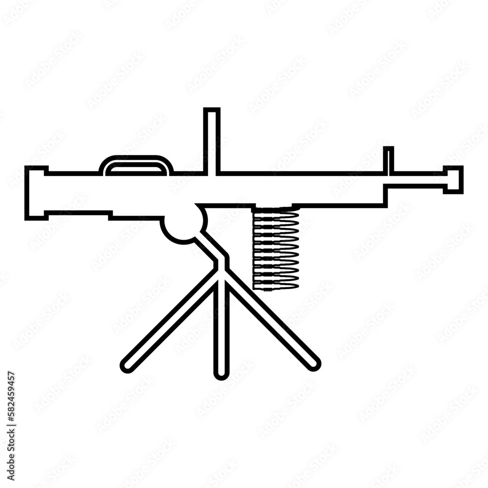 Machine-gun weapon contour outline line icon black color vector ...