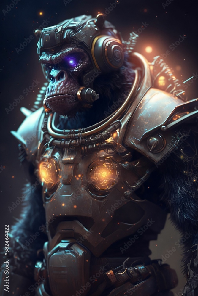 Full body anthropomorphic chimp space warrior futuristic heavy armor ...