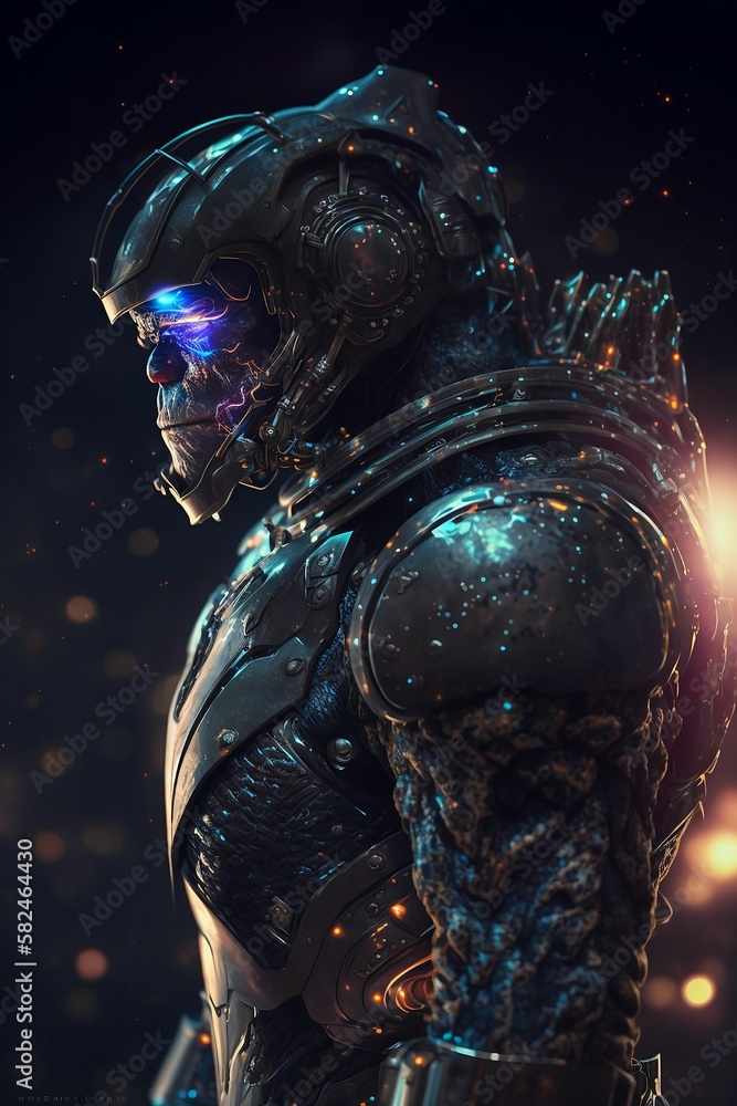 Full body anthropomorphic chimp space warrior futuristic heavy armor ...