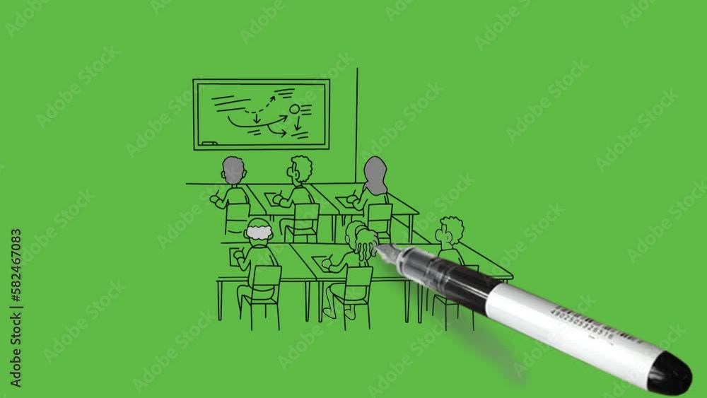 Draw classroom view, some students sit on chairs sketch painting from ...