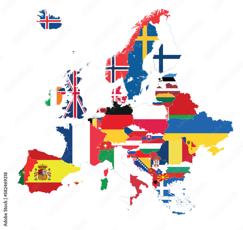Poster Europe map with countries flags inside – Muurposter | Europosters