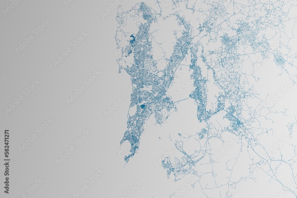 Map of the streets of Mumbai (India) made with blue lines on white ...