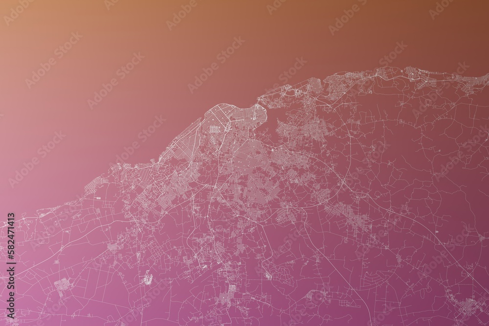 Map of the streets of Havana (Cuba) made with white lines on pinkish ...