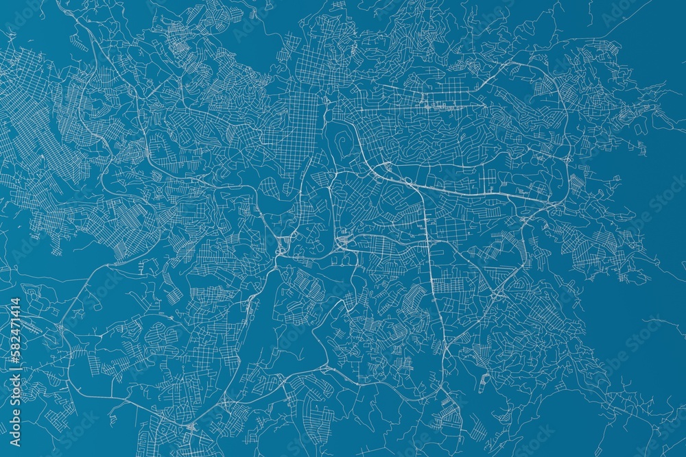 Map of the streets of Tegucigalpa (Honduras) made with white lines on ...