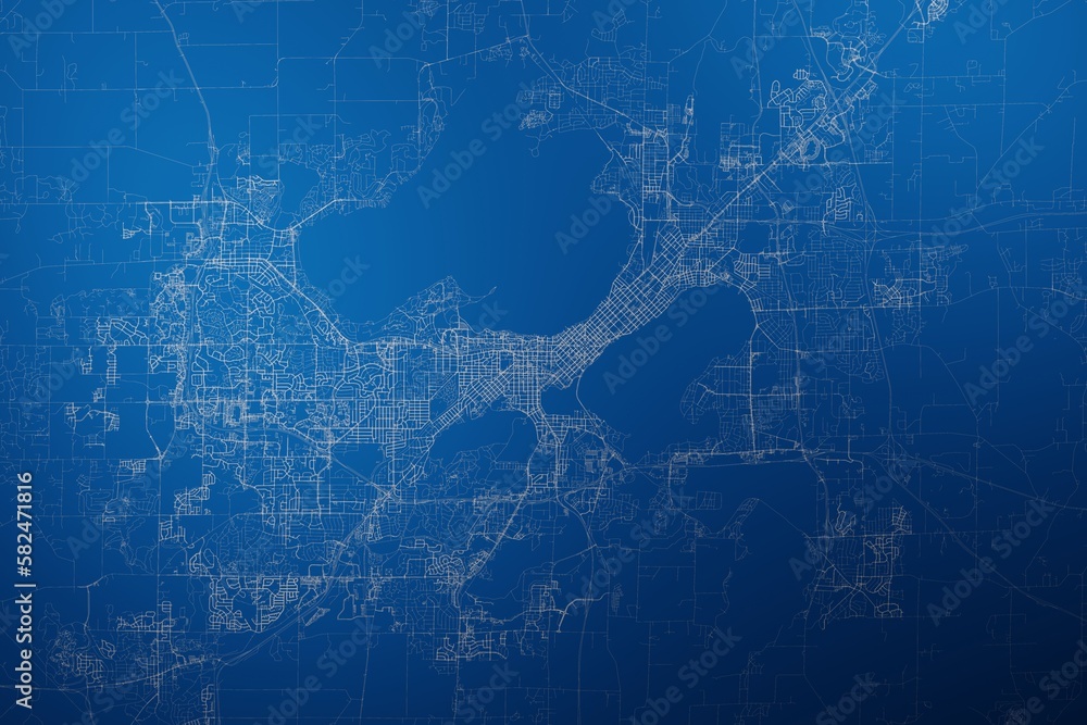 Stylized map of the streets of Madison (Wisconsin, USA) made with white ...