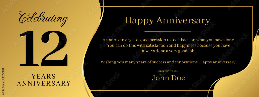 12 years anniversary, a banner speech anniversary template with a gold ...