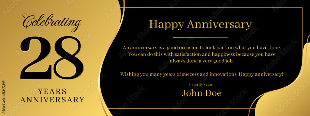 28 years anniversary, a banner speech anniversary template with a gold ...