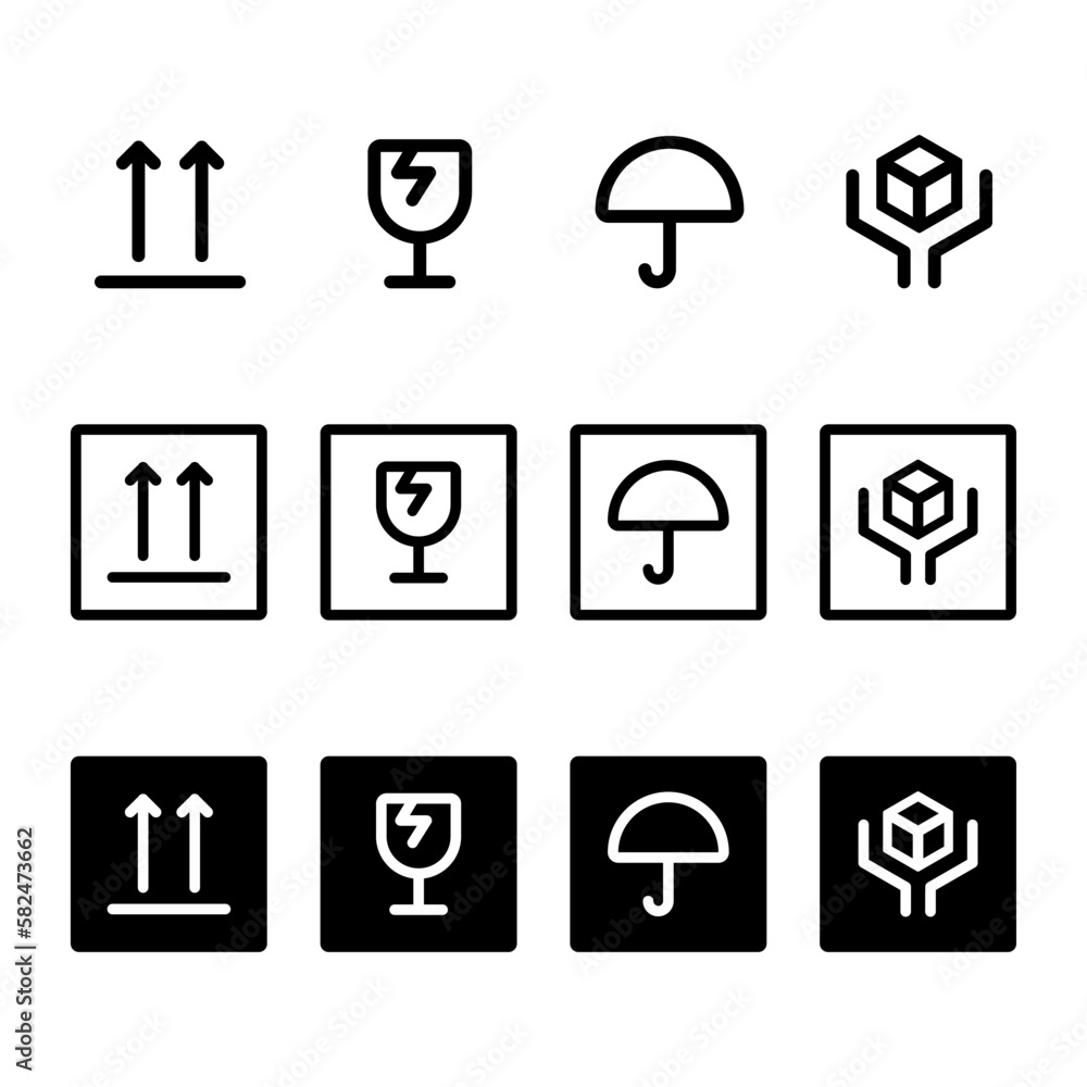 Fragile package icons set, handle with care logistics and delivery ...
