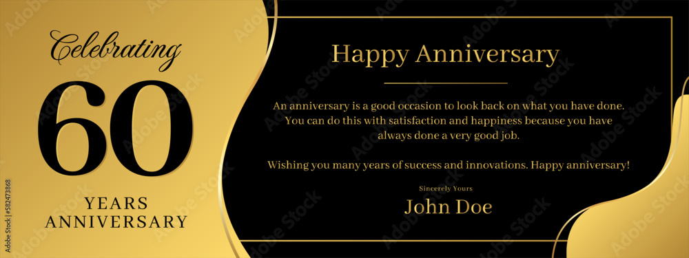 60 years anniversary, a banner speech anniversary template with a gold ...