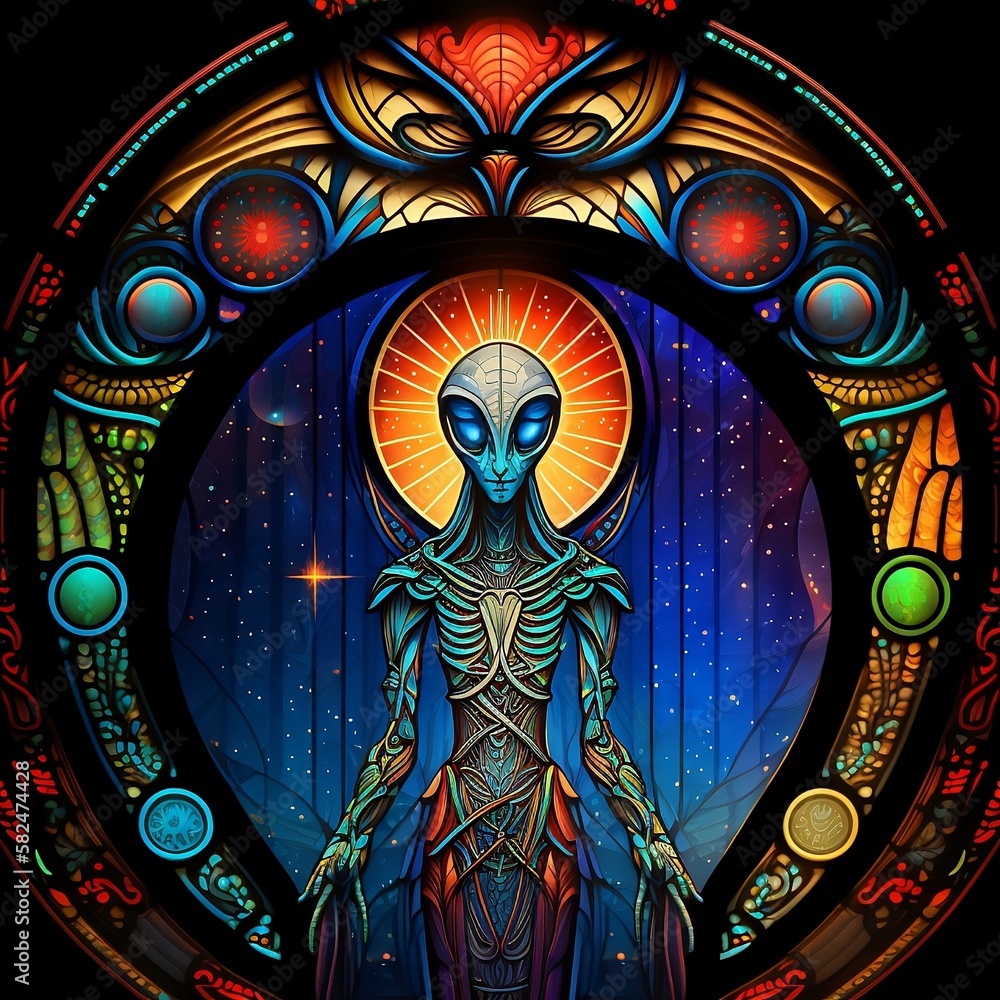 AI Generated Art of Stained Glass Aliens ilustração do Stock | Adobe Stock