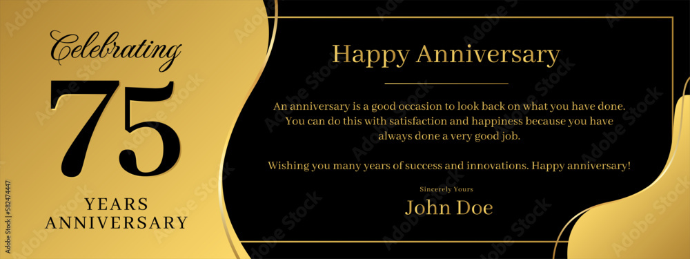75 years anniversary, a banner speech anniversary template with a gold ...