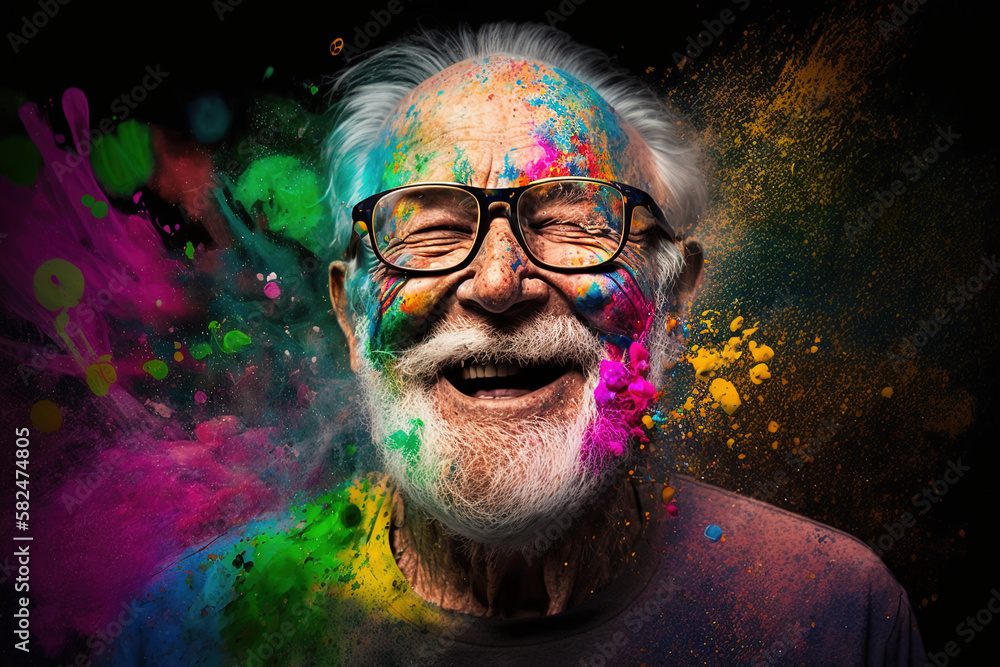 Portrait of funny loving grandfather laughing out loud. Old, older ...