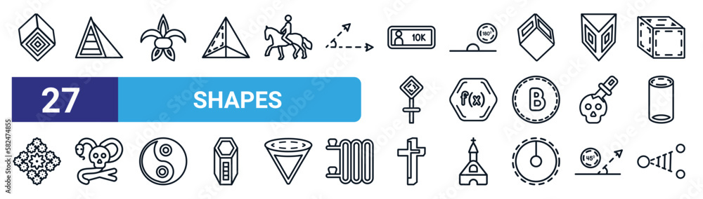 set of 27 thin line shapes icons such as rectangular prism, triangular ...