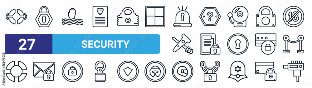 Stockvector set of 27 thin line security icons such as life saver, lock ...