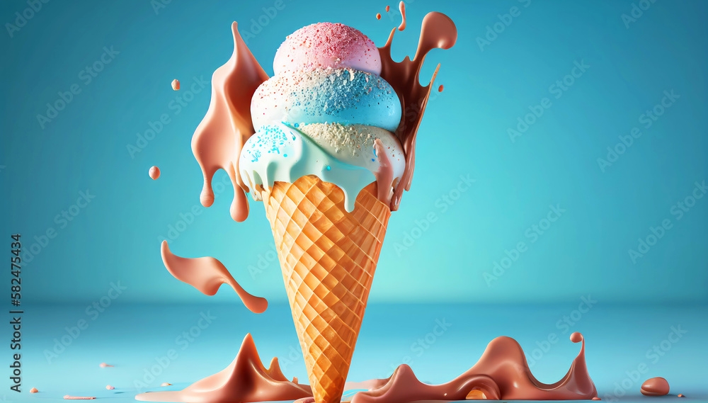 This illustration depicts a melting ice cream cone in a variety of ...