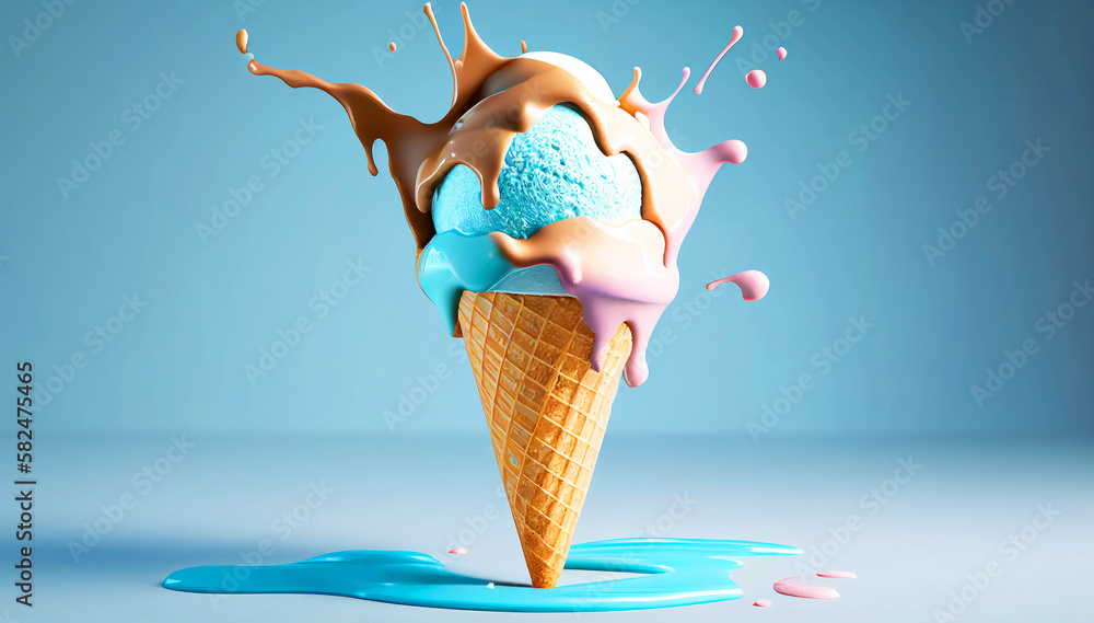 This illustration depicts a melting ice cream cone in a variety of ...