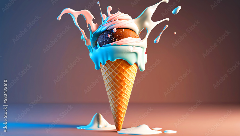 This illustration depicts a melting ice cream cone in a variety of ...
